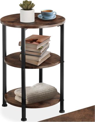 TecTake Industrial Beistelltisch rund, Wohnzimmertisch Holz + Metall, Couchtisch mit 3 Ebenen, als Nachttisch Schlafzimmer, für Couch, als Pflanzenständer, Ø 