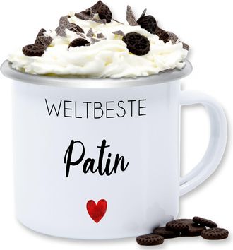 Shirtracer Emaille Tasse Blechtasse - Patentante - Tassen - Weltbeste Patin | Geschenkidee für die beste Taufpatin der Welt | Geschenk Patin - 300 ml - Weiß Silb