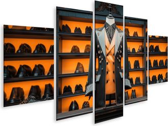 Islandburner Prime Bild auf Leinwand Eleganter Anzug und Schuhe in Boutique Display f&uuml;r Ankleidezimmer Modebewusste Boutique Bilder Wandbilder Poster
