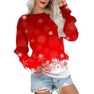 Generic Sweat-shirt de Noël pour femme - Sweat amusant à paillettes sur le thème de Noël - Pull fantaisie de Noël avec flocons de neige - Vêtements de vacance