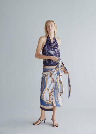 Mango Top halter imprim&eacute; bleu marine - Femme - S - MANGO