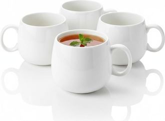 Wilmax England Wilmax - Teetassen & Kaffeetassen - 4er Set - 400ml - Kaffeebecher Porzellan - Becherset - Tasse f&uuml;r Tee, Kaffee, Cappuccino - Porzellantassen mit Gri