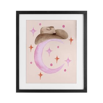 Stupell Industries Gerahmter Kunstdruck mit Mond-Cowgirl-Hut, Birke, unter Glas, Design von Nina Jacobs, 53,3 x 43,2 cm