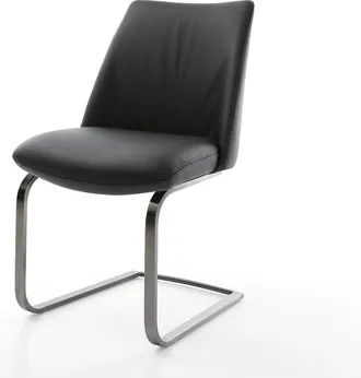 DELIFE Freischwinger Elso-Flex Echt-Leder Schwarz Freischwinger flach Graphit Taschenfederkern, Esszimmerst&uuml;hle