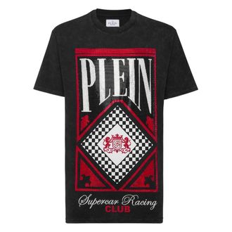 Philipp Plein Homme, Tops, Noir, Taille: 2XL T-Shirt Col Rond Racing