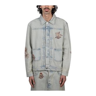 Dr&ocirc;le de Monsieur Veste en jean fleurie brod&eacute;e - Homme - Vestes - Bleu - Taille: L