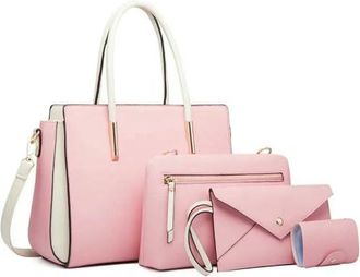 Generic NYSBH Lot de 4 sacs &agrave; bandouli&egrave;re de luxe pour femme, couleur bonbon, cuir PU rigide, sacs &agrave; main &eacute;l&eacute;gants pour dames, rose