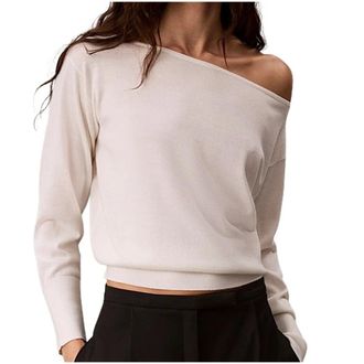Calvin Klein Pull Col Bateau en Laine M&eacute;rinos - Femme - Pulls - Blanc - Taille: 42 FR