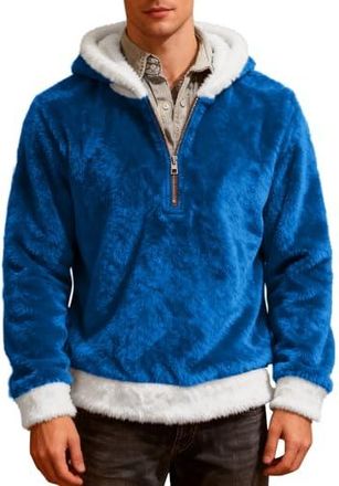 Generic Sweat à capuche unisexe double face en polaire, demi-fermeture éclair sur le devant, confortable, décontracté, manches longues, hauts décontractés pou