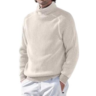 Generic Pull simple et tendance &agrave; col haut, d&eacute;contract&eacute; et confortable, mode dhiver, pull c&ocirc;tel&eacute; &agrave; manches longues pour homme, abricot, 3XL