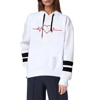 Generic 2026 Sweat &agrave; capuche &agrave; manches longues pour femme Motif coeur, blanc, XXL