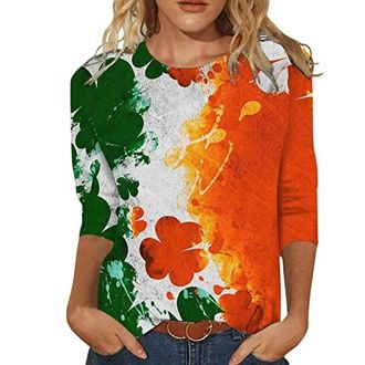 Generic Hauts de la Saint-Patrick pour femmes, grande taille, hauts &agrave; manches 3/4, t-shirts amusants tr&egrave;fle irlandais de la Saint-Patrick, chemisier d&eacute;contrac