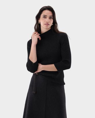 van Laack Gerippter Stehkragen-Pullover mit Merino und Viskose