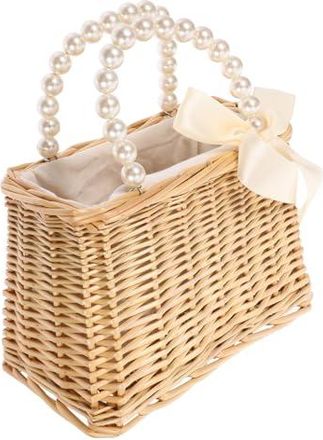 Hemoton Paquet &agrave; Main en Paille pour Femme Perles Paquet de Plage L&eacute;ger Taille Moyenne Pochette Portable pour Voyages Shopping et Vacances Accessoire D&Eacute;t&eacute; Pra