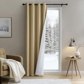 Miulee Rideau Thermique Isolant Anti Froid et Chaleur avec Doublure, Taupe Rideau de Porte Isolant Thermique Lot de 1 (L 132 x H 245 CM), Double Rideaux Occu