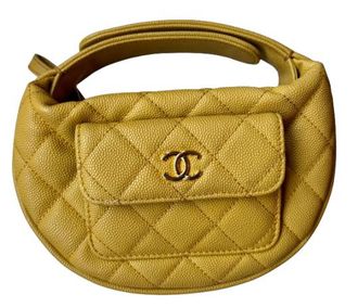 Chanel Yellow Caviar Leather Polly Pocket Hobo Pouch