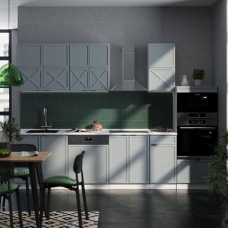 Vicco K&uuml;chenzeile Fame-Line, Hellblau-grau/Wei&szlig;, 300 cm mit Hochschrank, ohne Arbeitsplatte, Vicco