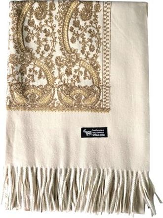 GFM Ch&acirc;le brod&eacute; de style pashmina toucher cachemire - automne-hiver - f&ecirc;te des m&egrave;res, Saint-Valentin, No&euml;l (EMBSHL-B), 4-TR-Beige, L