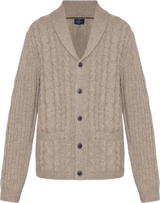 Hackett Cardigan &agrave; col ch&acirc;le en maille torsad&eacute;e - Homme - Pulls - Brun - Taille: XL