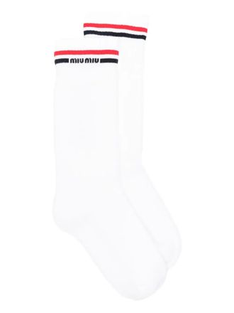 Miu Miu chaussettes à détails rayés - Blanc