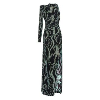 Philipp Plein Jersey Strass Langes Kleid Mono&auml;rmel Flame - - Dresses - Damen - Schwarzk - M
