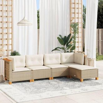 vidaXL 5-tlg. Garten-Sofagarnitur mit Kissen Beige Poly Rattan - Vidaxl