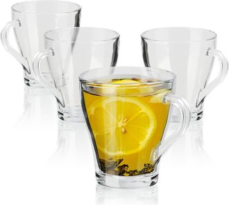 Com-Four 4x Teegläser mit Henkel - 300 ml Kaffeeglas aus Borosilikatglas - robuste Gläser für Kaffee, Tee, Säfte oder Latte Macchiato - spülmaschinenfest und m