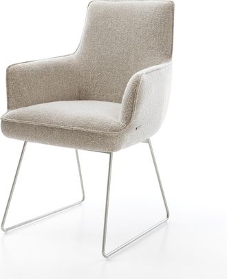 DELIFE Esszimmerstuhl Heira-Flex mit Armlehnen Webstoff Soft Beige Kufengestell Edelstahl Taschenfederkern, Esszimmerst&uuml;hle