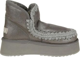 Mou Stiefel - Metallic Textured Ankle Boots With Plush Lining - Gr. 37 (EU) - in Grau - für Damen