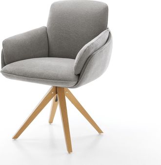 DELIFE Drehstuhl Luan-Flex mit Armlehnen Strukturstoff Soft Grau Holzgestell kantig Natur 360&deg; drehbar, Esszimmerst&uuml;hle
