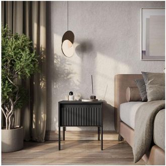 BOBOCHIC Bobochic - Table de chevet 1 tiroir lenara avec tasseaux et led Noir