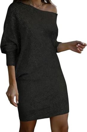 Generic Mini robe asym&eacute;trique &agrave; paillettes &agrave; &eacute;paules d&eacute;nud&eacute;es pour femme - Robe de soir&eacute;e formelle &agrave; paillettes, Noir, 3XL