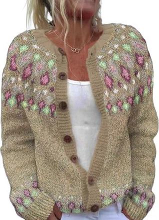 Generic Cardigan Noel Femme Grande Taille, Veste Chaude Femme Manche Longue D&eacute;contract&eacute; Avec Boutons Jacquard Manteaux Chic Elegant Doux Polyvalent No&euml;l Sweat