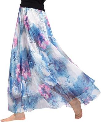 Generic Robes boh&egrave;me 2026 pour femmes, printemps/&eacute;t&eacute;, style boh&eacute;mien, taille haute, jupe longue imprim&eacute;e, jupe longue de plage et, bleu ciel, Taille unique