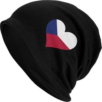 Generic Bonnet Beanie Coeur du Drapeau De La République Tchèque Doux Beanie Tricoté Confortable Knitted Hat pour Ski À Pied