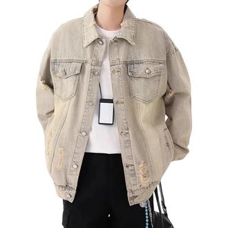 Generic Chamarras Vaqueras Para Hombre Ripped Distressed Slim Denim Jacket Washed Vintage Jean Coat Classic Trucker Jackets Yellow Large