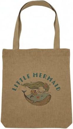 Fabulous Sac Shopping Tote Bag Aspect Lin - Little Mermaid Whale Cute Original Design - Sac de Courses Toile Epaisse 360g Beige Naturel Cabas Port&eacute; Epaule Soli