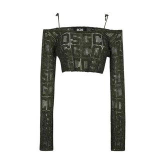 GCDS Durchbrochener Strick-Crop-Top mit Metallfasern - - Tops - Damen - Gr&uuml;n - M