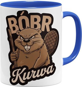 OM3 witzige Kaffee-Tasse mit Spruch - Bobr Kurwa - viral Meme - Beaver - Biber - Bober II - Keramik Becher - 325ml - Beidseitig Bedruckt - Blau