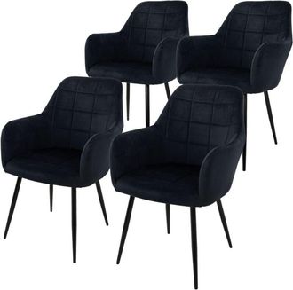 ECD Germany Ecd Germany - Lot de 4 Chaises de Salle &agrave; Manger Cuisine Salon S&eacute;jour - Noir - Assise Si&egrave;ge Rembourr&eacute;e en Velours Structure en M&eacute;tal Fauteuil R&eacute;tro