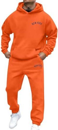 Generico Survêtement pour homme avec sweat à capuche et pantalon de survêtement Y2k à manches longues et poches confortable, orange, XXXL