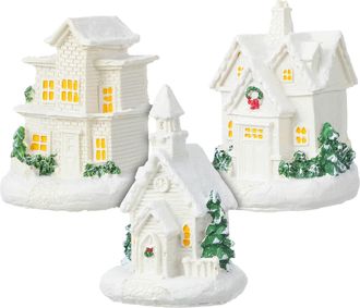 Valiclud 3 St&uuml;ck LED Beleuchtetes Weihnachtsdorf aus Kunstharz Kleiner Weihnachtsh&auml;user mit Warmem Licht f&uuml;r Tisch und Fensterdekoration