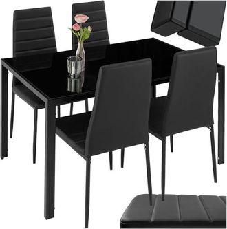 TecTake TecTake Ensemble Table Salle &agrave; Manger avec 4 Chaises Design, Chaise Confortable en Cuir syntht&eacute;tique, Table rectangulaire Robuste avec Plateau en Verr
