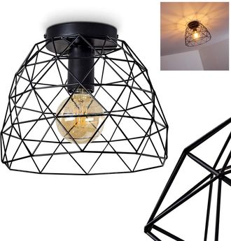 HOFSTEIN Deckenleuchte Hajom, runde Deckenlampe aus Metall in Schwarz, 1-flammig, E27-Fassung, Retro-Leuchte mit Lichteffekt durch Gitter-Optik, ohne Leuchtmit
