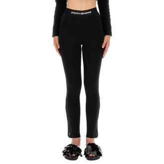 Paco Rabanne Femme, Pantalons, Noir, Taille: 38 FR Logo Leggings