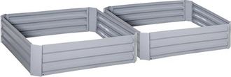 OUTSUNNY Lot de 2 carr&eacute; Potager de Jardin dim. 100L x 100l x 30H cm - t&ocirc;le dacier ondul&eacute;e Gris