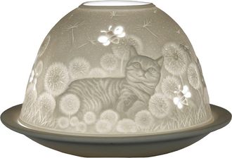 Kerzenfarm Hahn plaristo Spielende Katzen Teelichthalter mit 6,5 cm hoch Porzellan Dome Light, wei&szlig;
