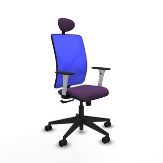 Piqueras y Crespo B&uuml;rostuhl mit Kopfst&uuml;tze und wei&szlig;en und schwarzen Armlehnen, h&ouml;henverstellbare Lendenwirbelst&uuml;tze und festes Kopfteil, Blau/Violett