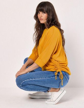 Apricot Fledermauspullover Strickpullover (1-tlg) mit seitlicher Raffung