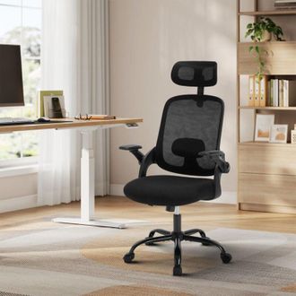 Woltu B&uuml;rostuhl Ergonomisch, Schreibtischstuhl mit Verstellbarer Kopfst&uuml;tze, Armlehnen, Lendenwirbelst&uuml;tze, Drehstuhl H&ouml;henverstellbar, Wippfunktion, 150